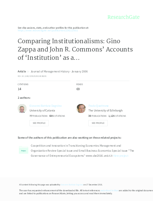 (PDF) Comparing institutionalisms: Gino Zappa and John R. Commons ...