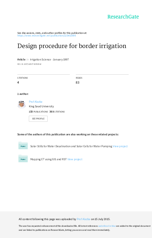 (PDF) Design procedure for border irrigation