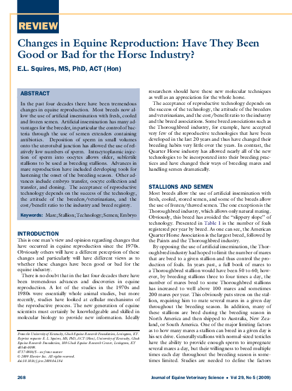 (PDF) Changes in Equine Reproduction: Have They Been Good or Bad for ...