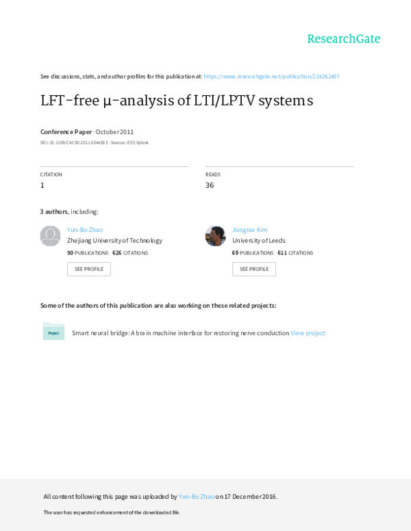 (PDF) LFT-free μ-analysis of LTI/LPTV systems