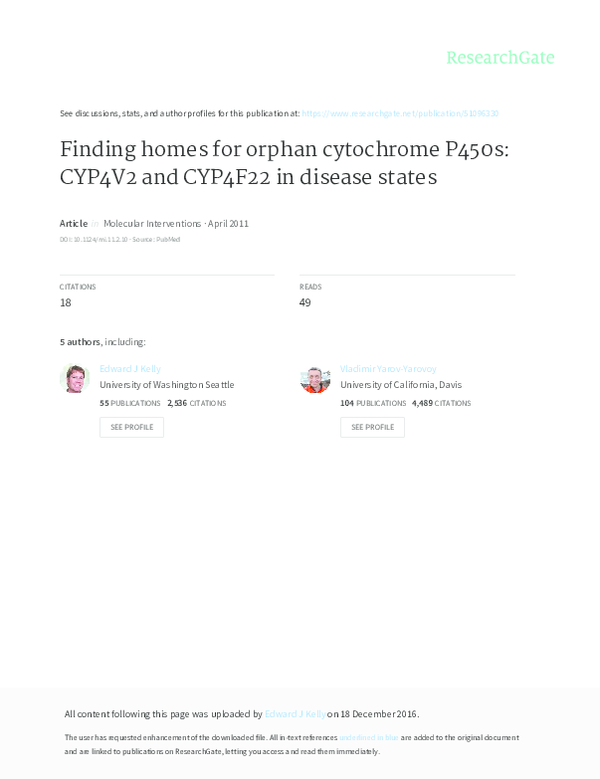(PDF) Finding homes for orphan cytochrome P450s: CYP4V2 and CYP4F22 in ...