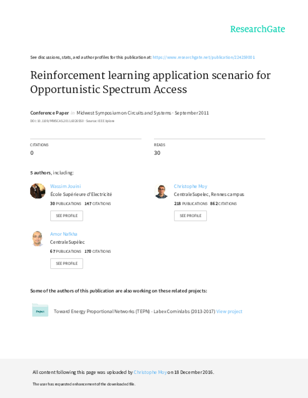 Pdf Reinforcement Learning Application Scenario For Opportunistic Spectrum Access