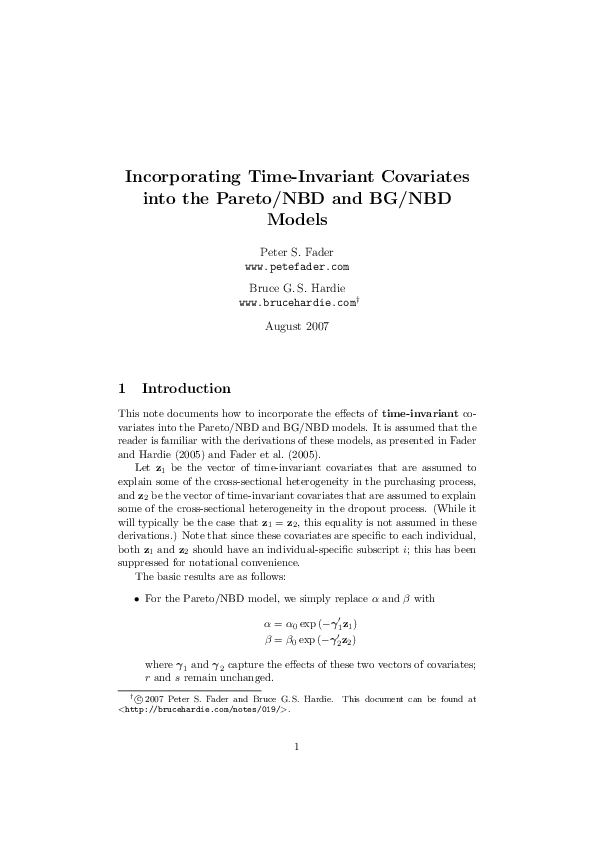 (PDF) Incorporating time-invariant covariates into the Pareto/NBD and ...