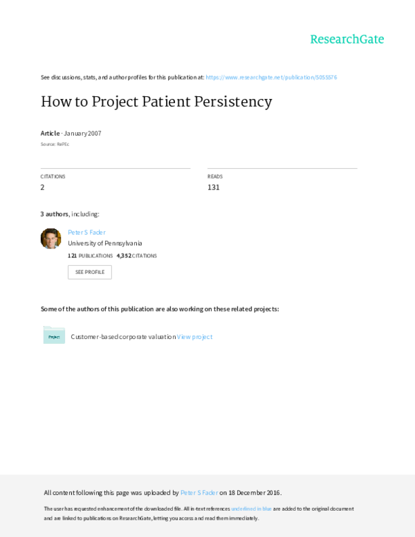 (PDF) How to project patient persistency