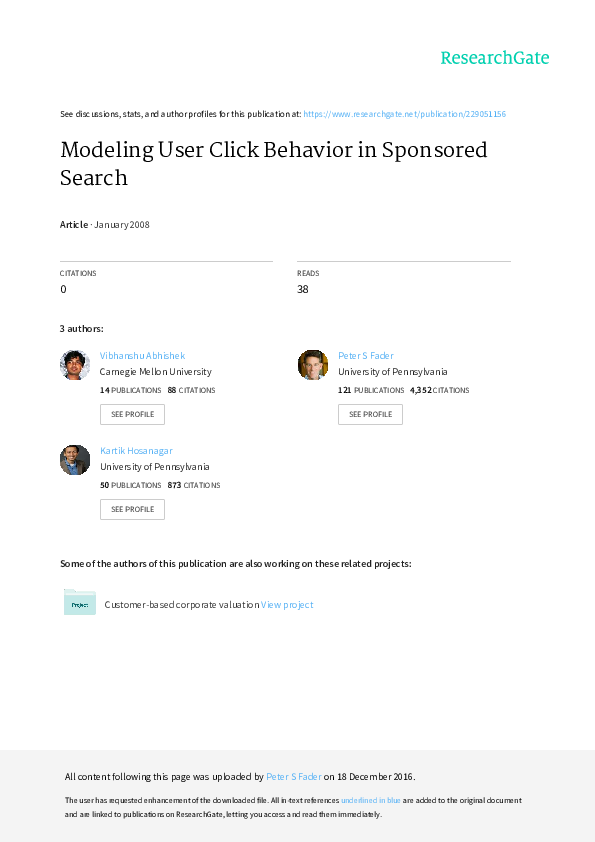 (PDF) Modeling User Click Behavior in Sponsored Search