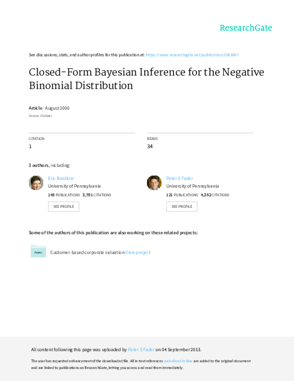 (PDF) Closed-form Bayesian inference for the negative binomial distribution