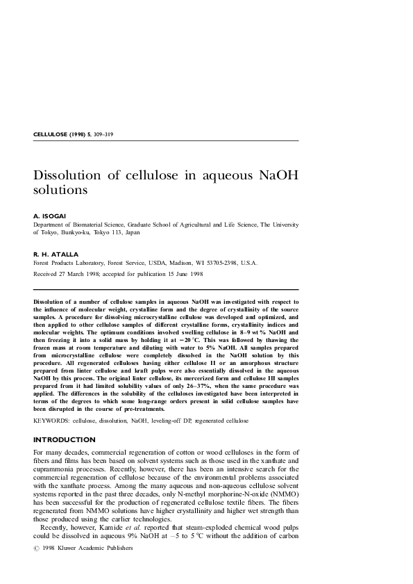 (PDF) Dissolution of cellulose in aqueous NaOH solutions (PDF) Dissolution of cellulose in aqueous NaOH solutions