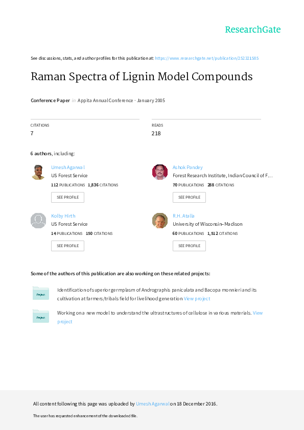 (PDF) Raman spectra of lignin model compounds | Rajai Atalla - Academia.edu
