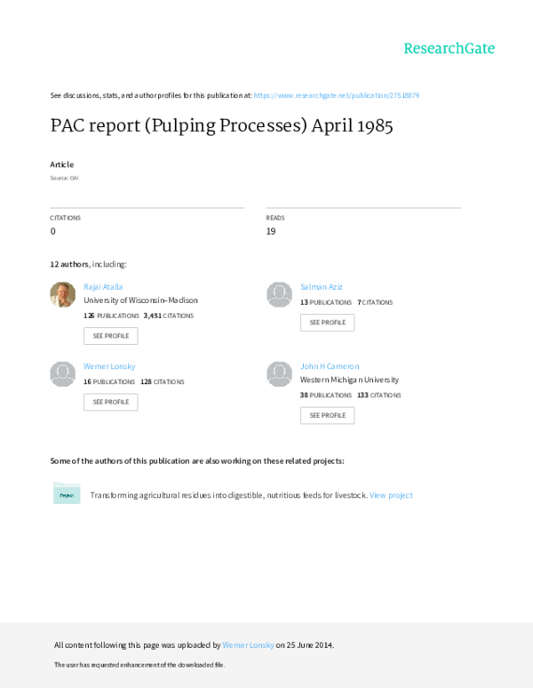 (PDF) PAC report (Pulping Processes) April 1985
