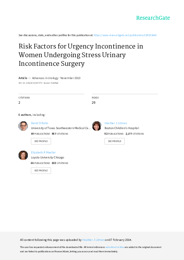 (PDF) Risk Factors for Urgency Incontinence in Women Undergoing Stress ...