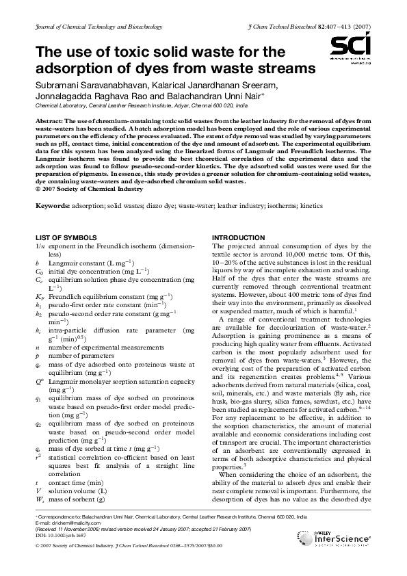 (PDF) The use of toxic solid waste for the adsorption of dyes from ...
