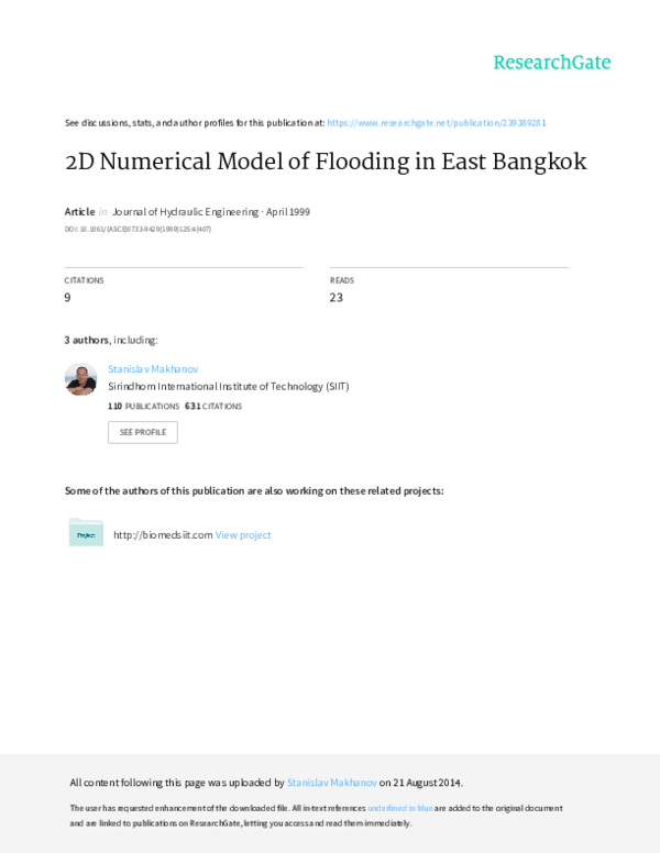 (PDF) 2D Numerical Model of Flooding in East Bangkok