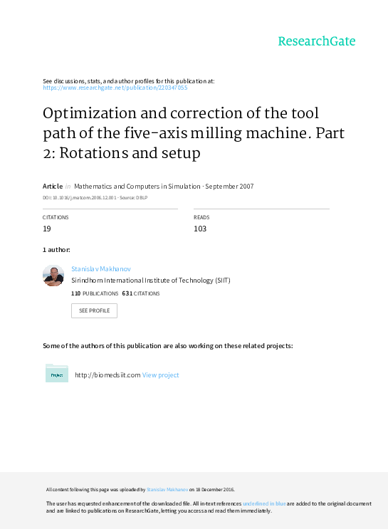 (PDF) Optimization and correction of the tool path of the five-axis milling machine: Part 2 ...