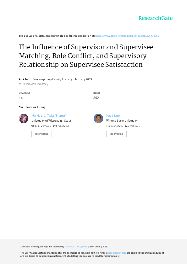 (PDF) The Influence of Supervisor and Supervisee Matching, Role ...