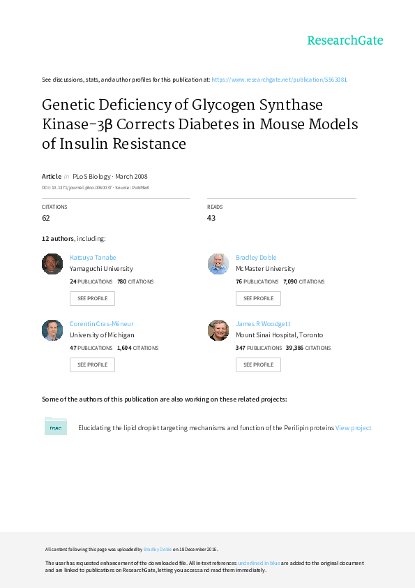 (PDF) Genetic Deficiency of Glycogen Synthase Kinase3β Corrects ...