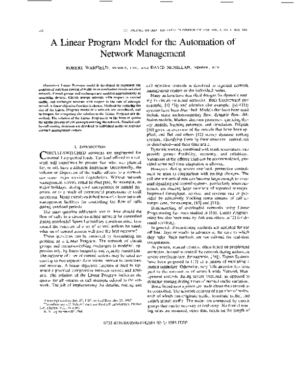 (PDF) A linear program model for the automation of network management