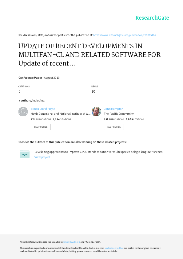 (PDF) UPDATE OF RECENT DEVELOPMENTS IN MULTIFAN-CL AND RELATED SOFTWARE ...
