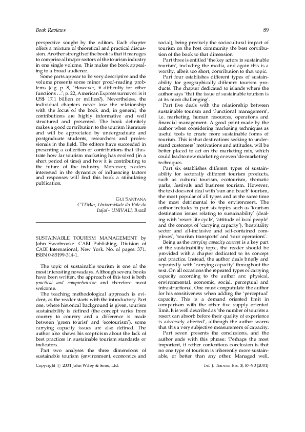 (PDF) Sustainable tourism management by John Swarbrooke. CABI ...