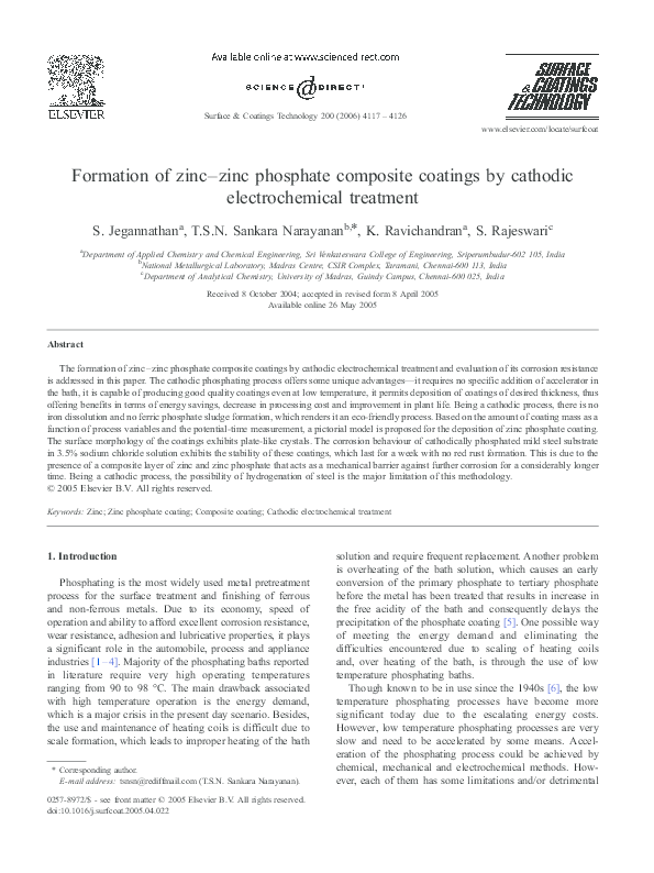 (PDF) Formation of zinc–zinc phosphate composite coatings by cathodic ...