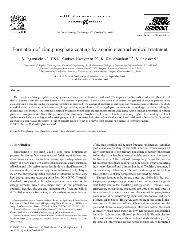 (PDF) Formation of zinc phosphate coating by anodic electrochemical ...