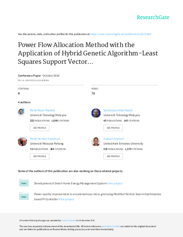 Pdf Power Flow Allocation Method With The Application Of Hybrid Genetic Algorithm Least