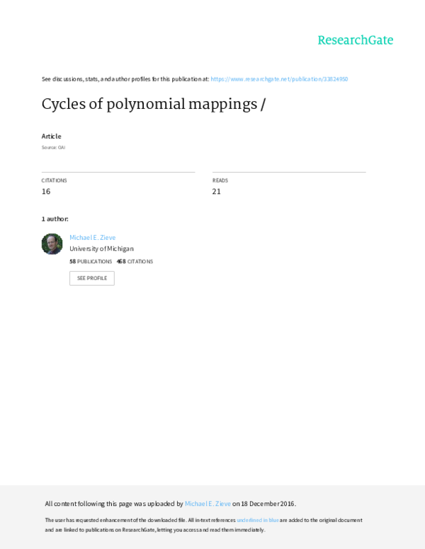 (PDF) Cycles of polynomial mappings