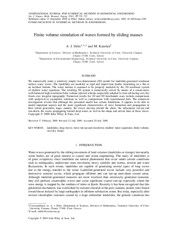 (PDF) Finite volume simulation of waves formed by sliding masses