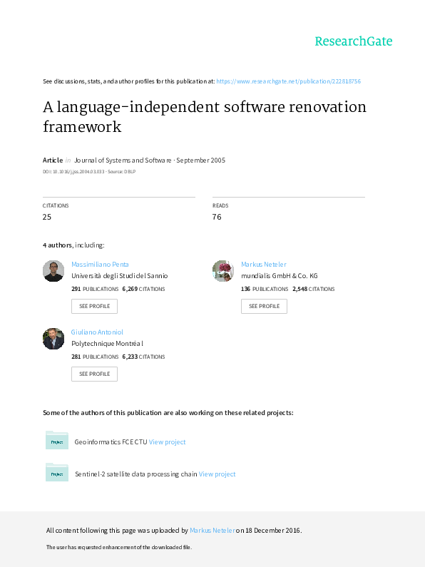 (PDF) A language-independent software renovation framework