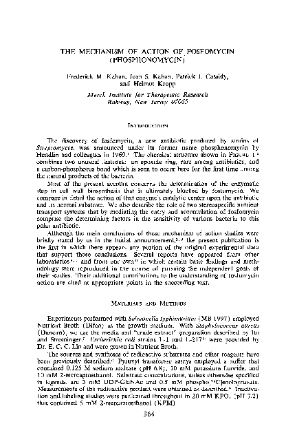 (PDF) THE MECHANISM OF ACTION OF FOSFOMYCIN (PHOSPHONOMYCIN)