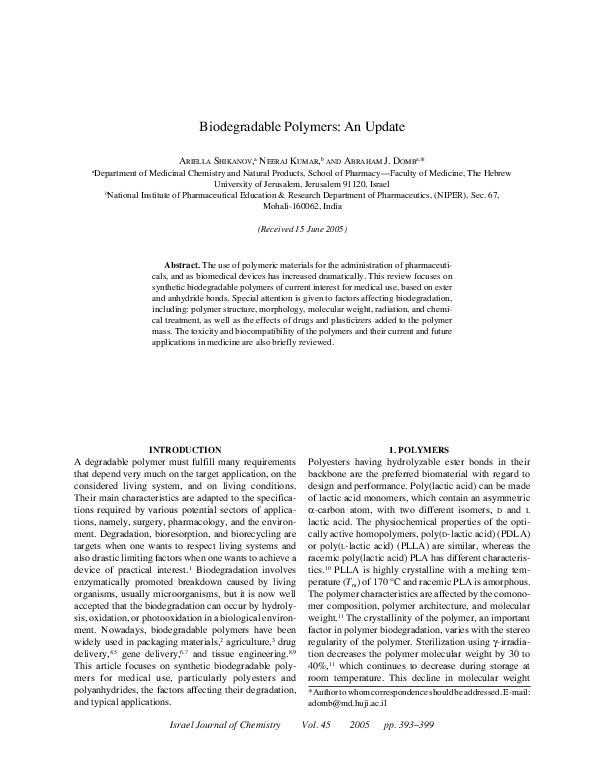 (PDF) Biodegradable polymers: An update