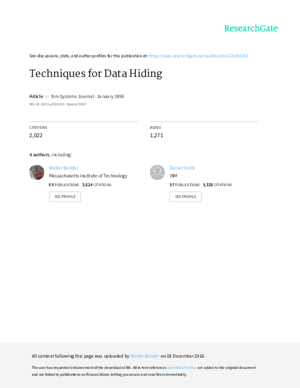 (PDF) Techniques for Data Hiding