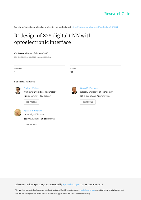 (PDF) IC design of 8×8 digital CNN with optoelectronic interface