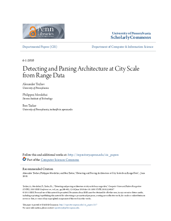 (PDF) Detecting and parsing architecture at city scale from range data