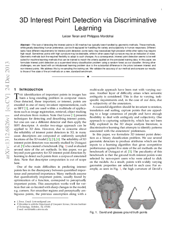 (PDF) 3D Interest Point Detection via Discriminative Learning