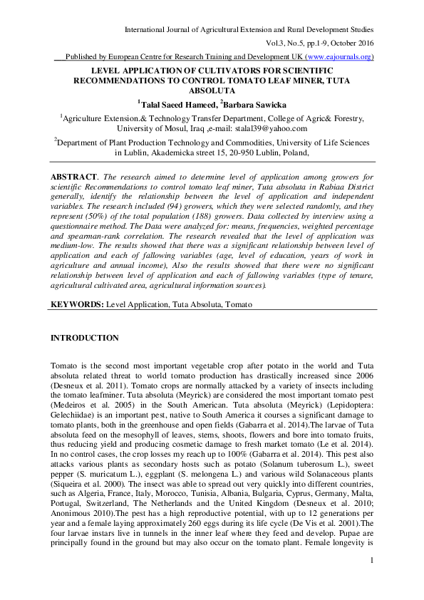 (PDF) LEVEL APPLICATION OF CULTIVATORS FOR SCIENTIFIC RECOMMENDATIONS TO CONTROL TOMATO LEAF ...