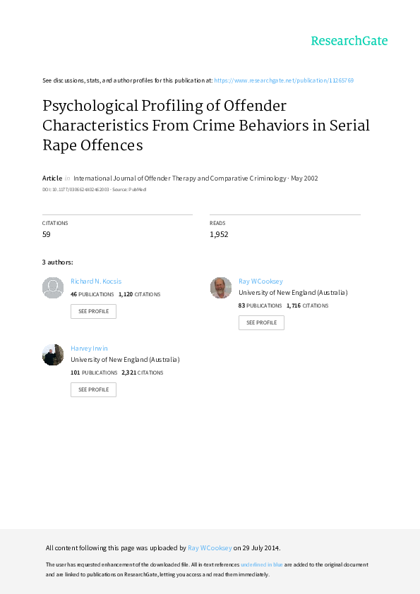 (PDF) Psychological Profiling of Offender Characteristics From Crime ...