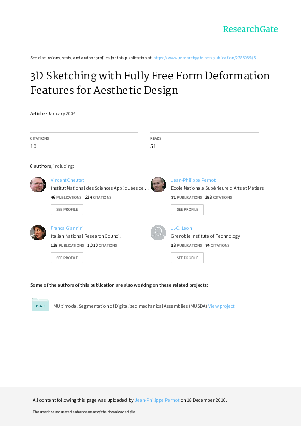 (PDF) 3D Sketching with Fully Free Form Deformation Features (δ-F 4 ...