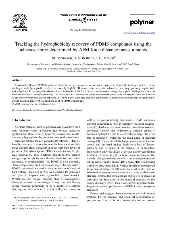 (PDF) Tracking the hydrophobicity recovery of PDMS compounds using the ...