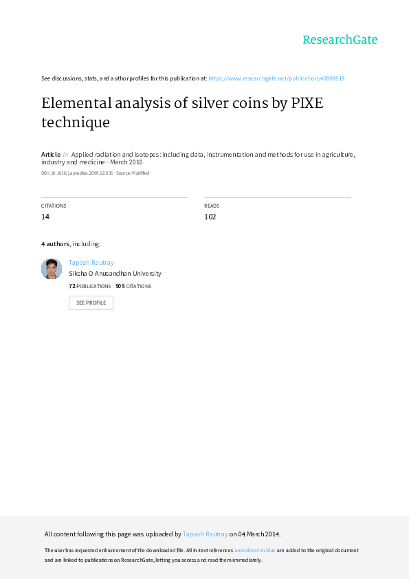 (PDF) Elemental analysis of silver coins by PIXE technique