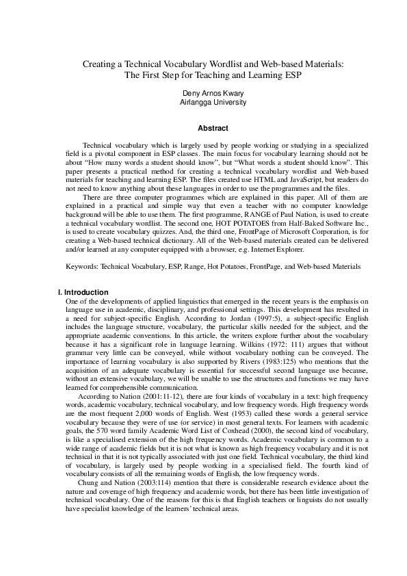 (PDF) Creating a Technical Vocabulary Wordlist and Web-based Materials ...