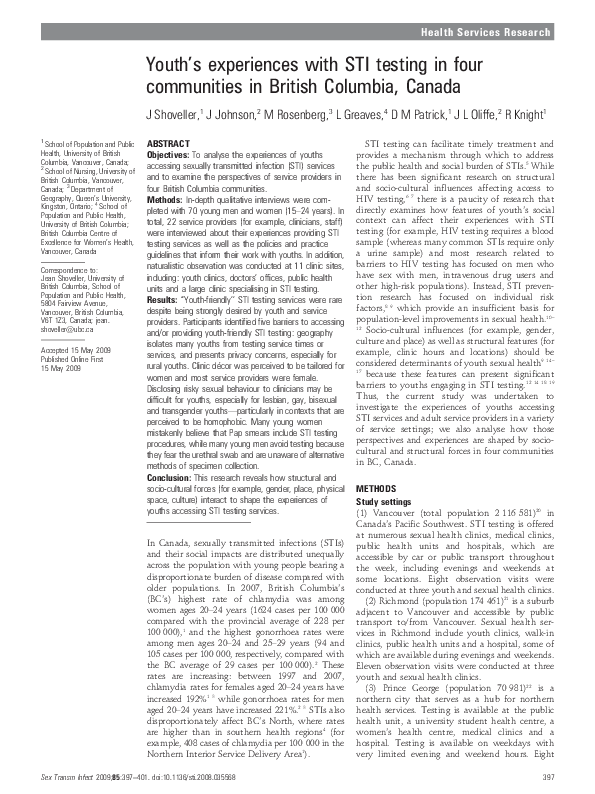 (PDF) Youth's experiences with STI testing in four communities in ...