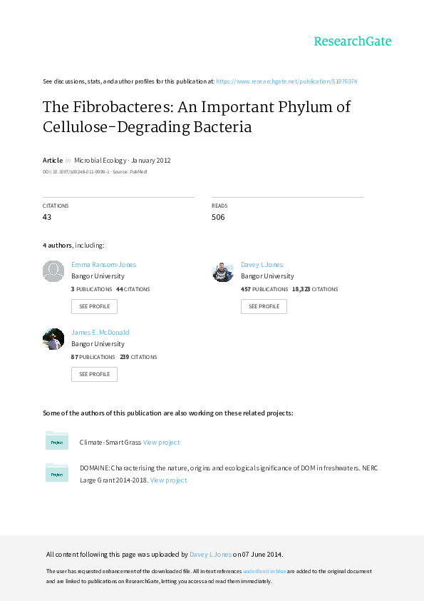 (PDF) The Fibrobacteres: an important phylum of cellulose-degrading ...