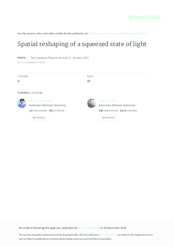(PDF) Spatial reshaping of a squeezed state of light