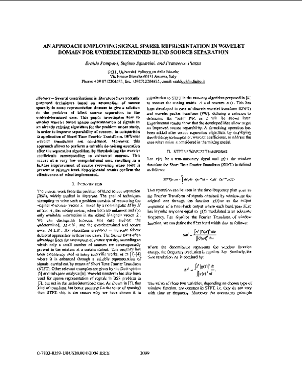 (PDF) An approach employing signal sparse representation in wavelet domain for underdetermined ...