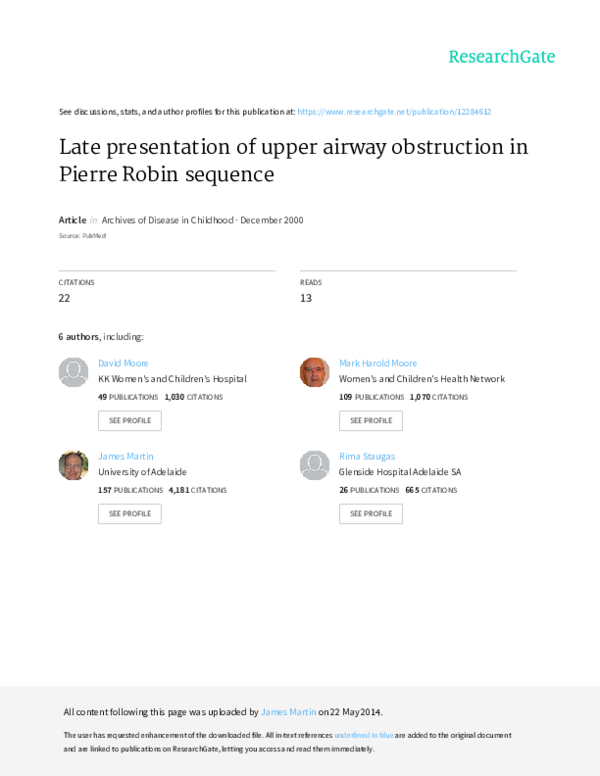 (PDF) Late presentation of upper airway obstruction in Pierre Robin ...