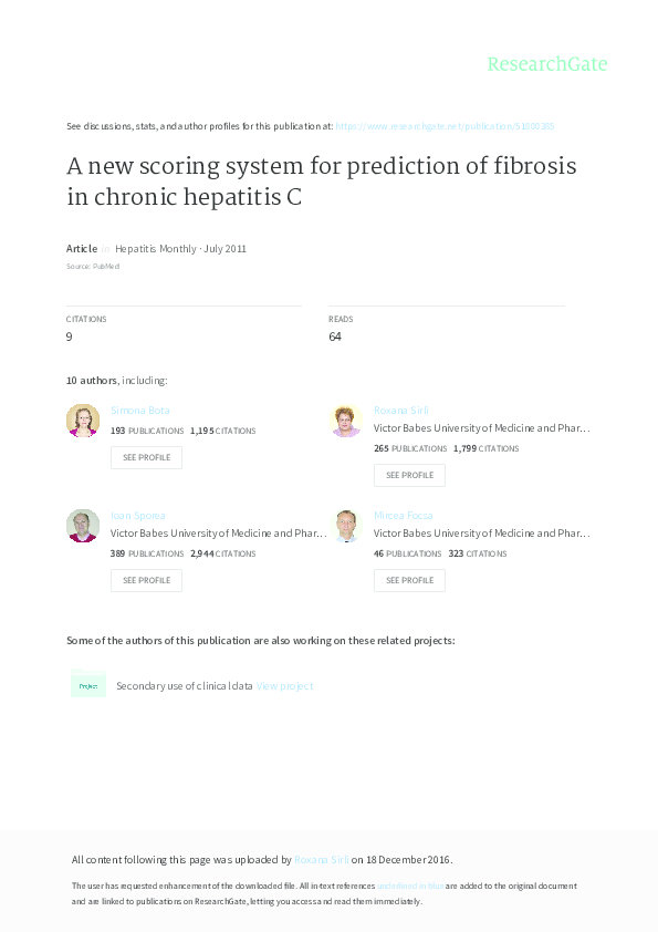 Pdf A New Scoring System For Prediction Of Fibrosis In Chronic