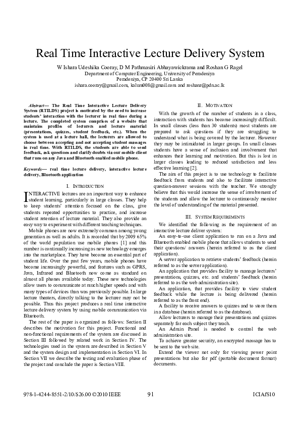 (PDF) Real time interactive lecture delivery system