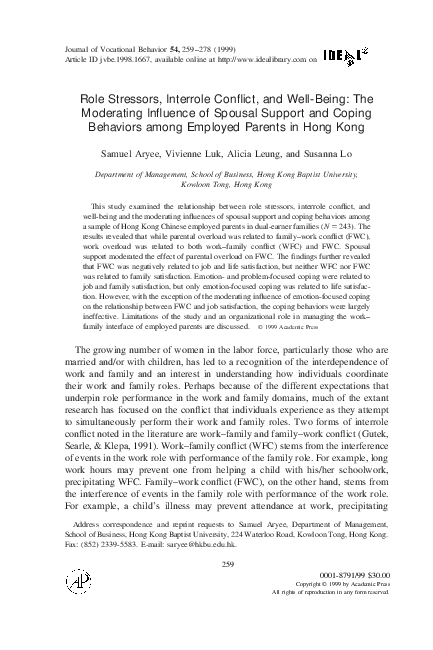 (PDF) Role Stressors, Interrole Conflict, and Well-Being: The ...