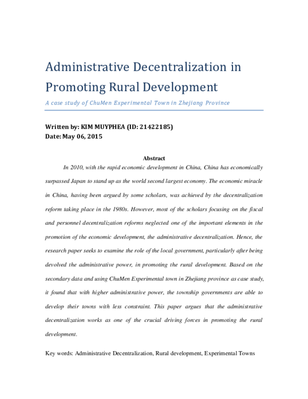(PDF) Administrative Decentralization in Promoting Rural Development