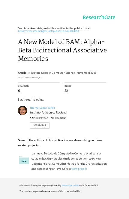 Pdf A New Model Of Bam Alpha Beta Bidirectional Associative Memories